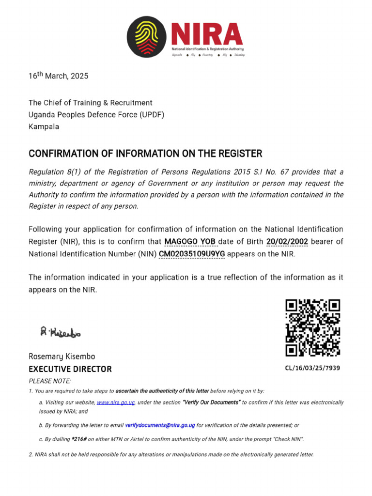 Confirmation of Information | PDF