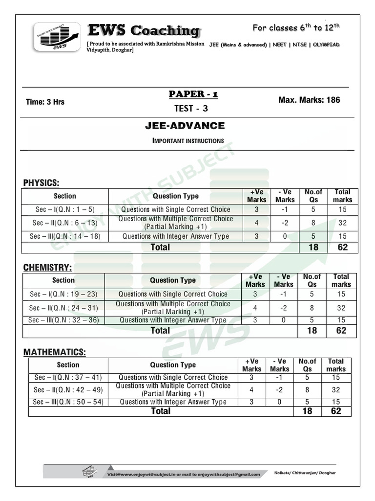 12th JEE ADV TEST - 3 (P-1) QUE 2024 - 25 | PDF | Inductor | Series And ...