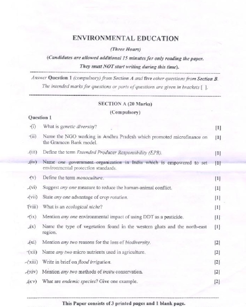 ISC 2010 Environmental Education Question Paper | PDF