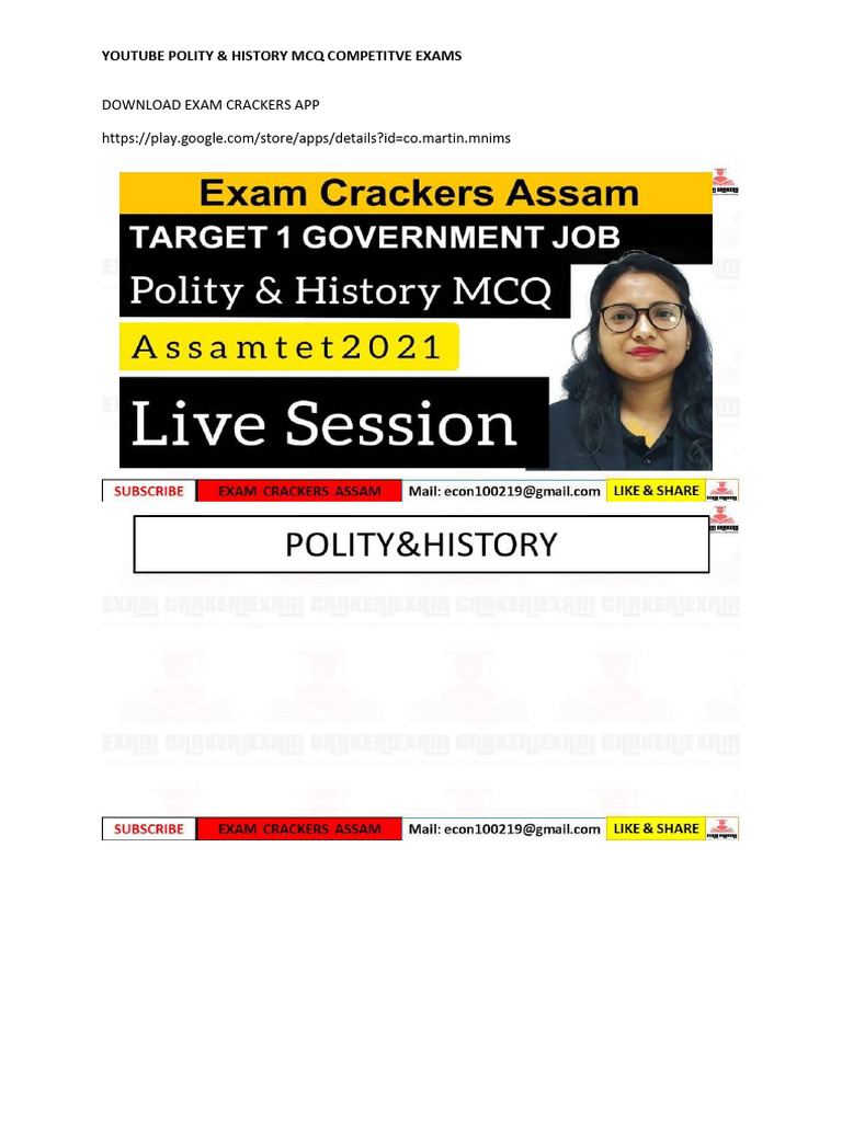 Polity & History MCQs for Exams | PDF