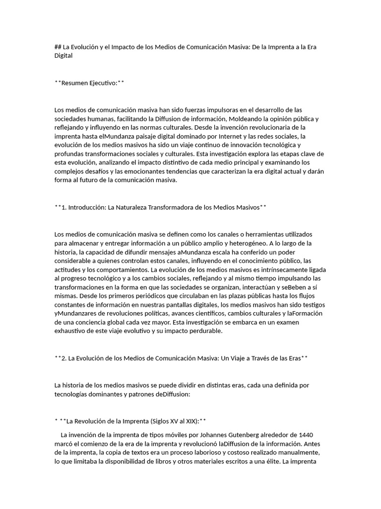 1 La Evolución y El Impacto de Los Medios de Comunicación Masiva | PDF | Medios de comunicación ...