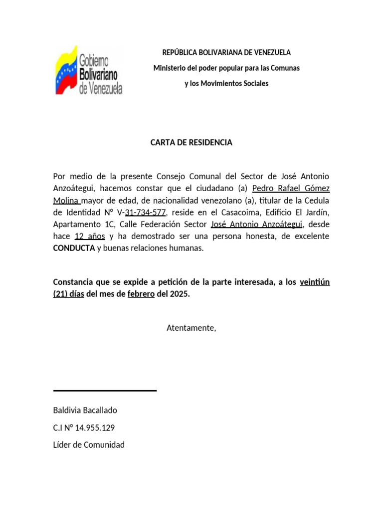Carta de Residenci | PDF