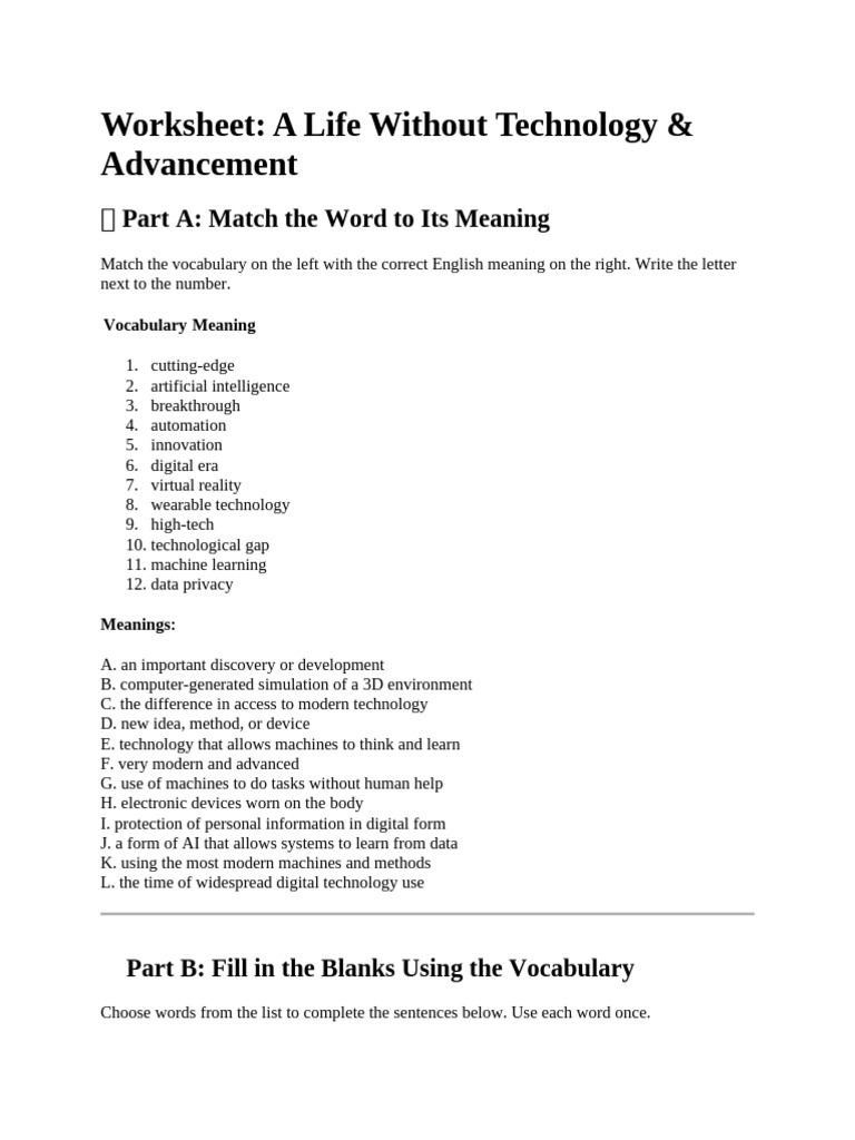 Vocabulary- Worksheet | PDF | Artificial Intelligence | Intelligence ...