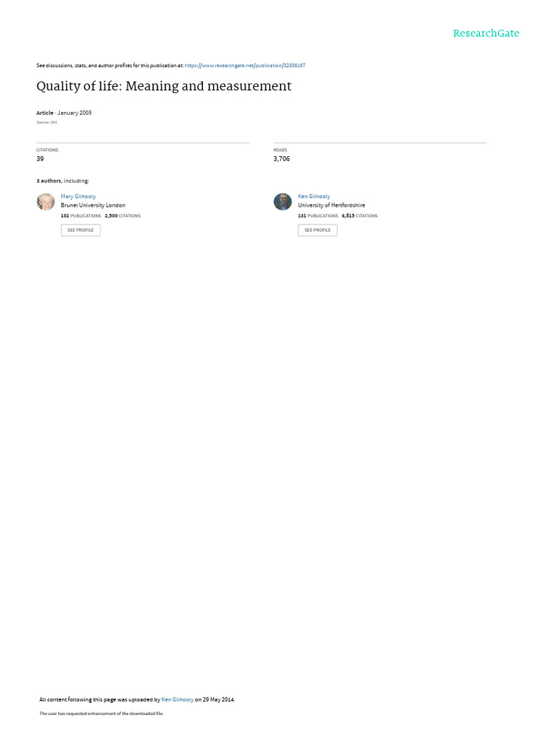Quality of Life Meaning and Measurement | PDF | Affect (Psychology ...