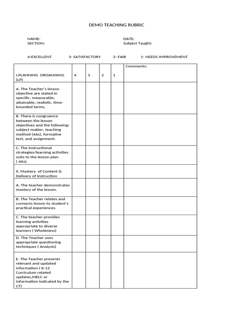 Demo Teaching Rubric | PDF