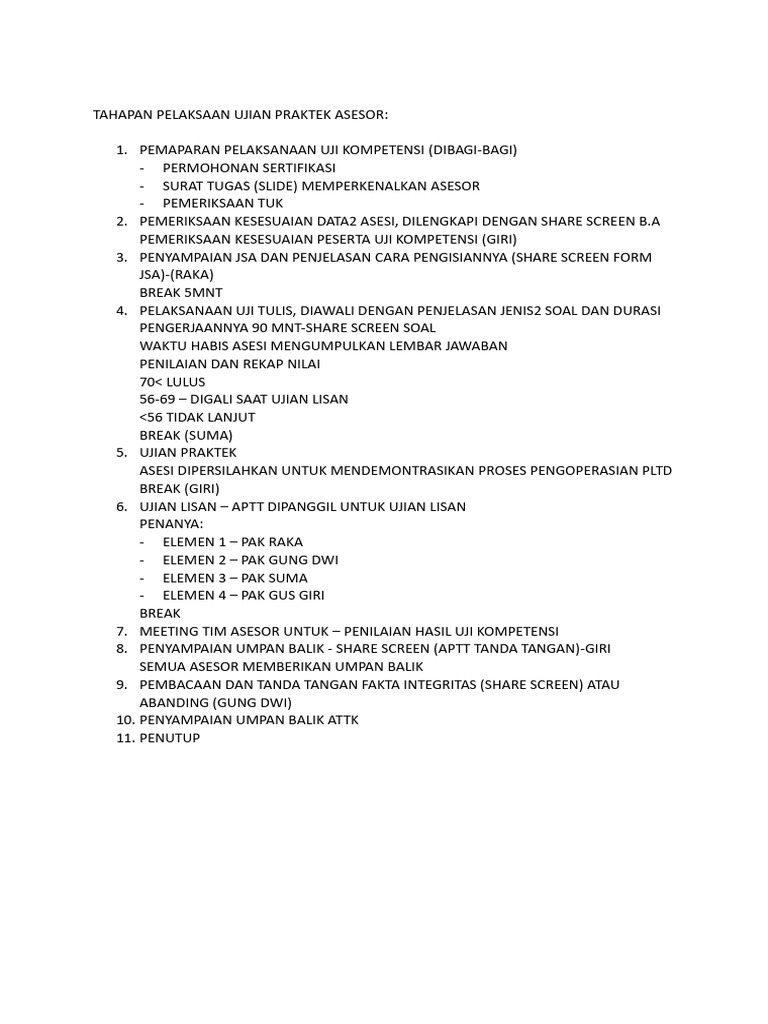 Tahapan Ujian Praktek Asesor | PDF