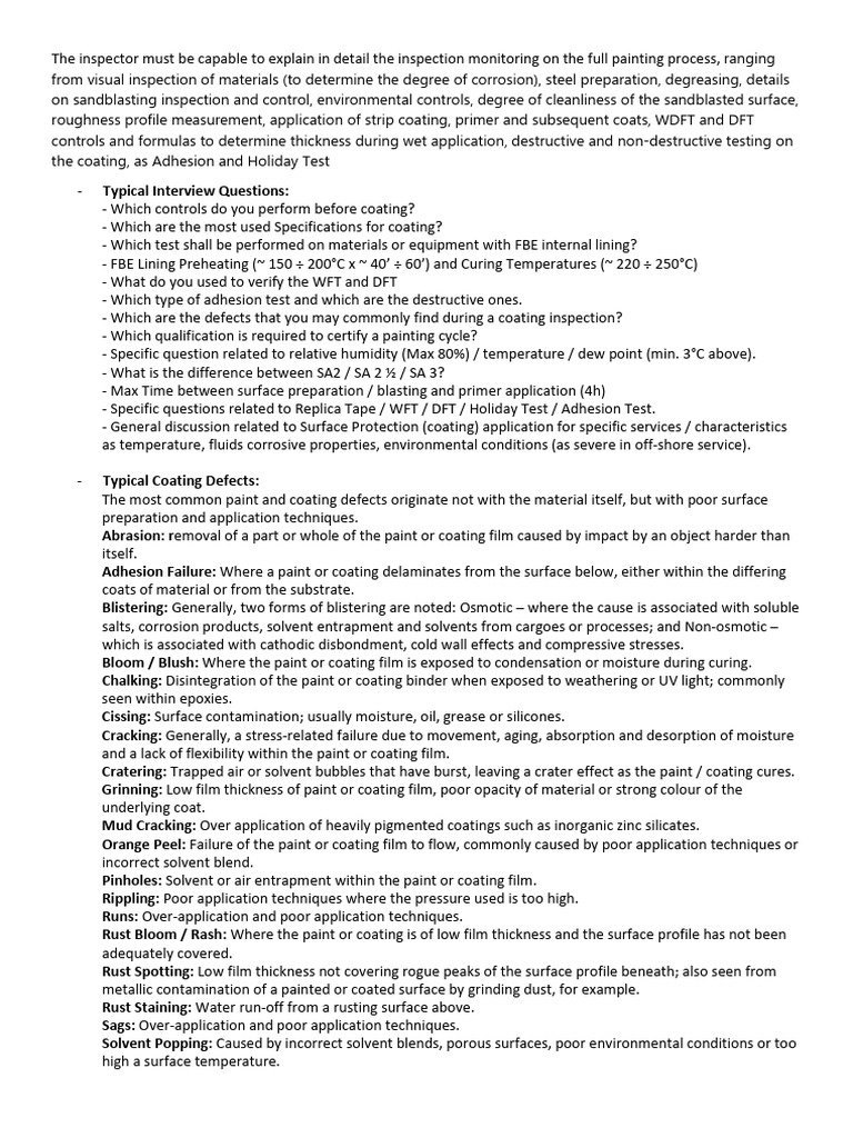 Coating Inspection Notes For QM12 Interview | PDF | Paint | Coating