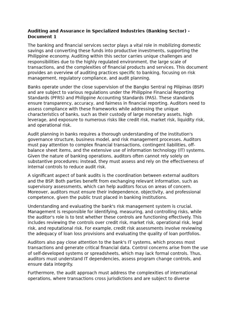 Auditing and Assurance in Specialized Industries | PDF | Audit | Banks