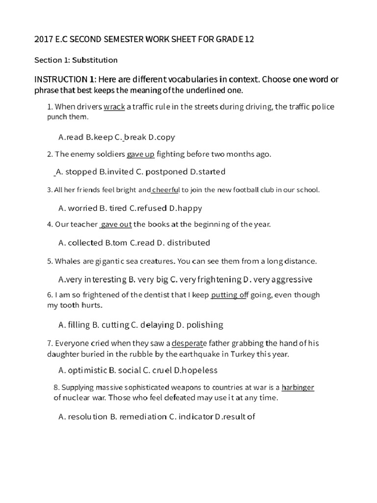 English Grade 12 Worksheet With Answers | PDF | Linguistic Typology ...