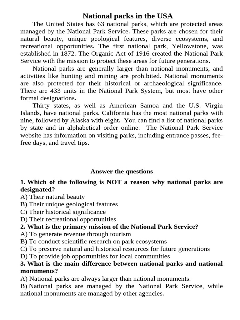 Overview of U.S. National Parks | PDF | National Park Service ...