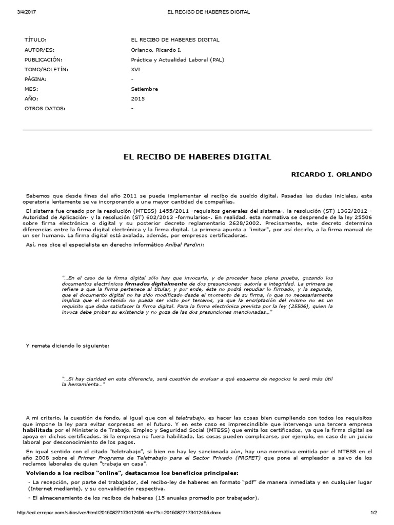 Recibo de Haberes Digital: Guía Práctica | PDF | Derecho laboral