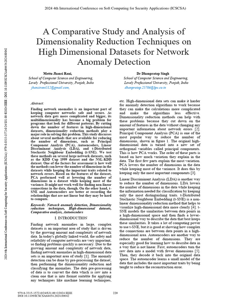 A Comparative Study and Analysis of Dimensionality Reduction Techniques On High Dimensional ...