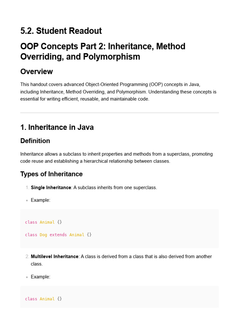 Oop Concepts Part 21257 Pdf Inheritance Object Oriented Programming Method Computer