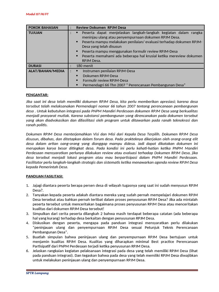 Review Dokumen RPJMDes | PDF