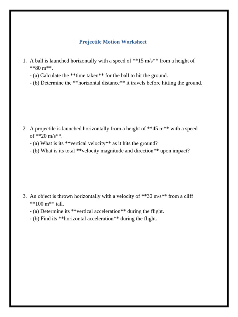 HW. Projectile Motion Worksheet | PDF