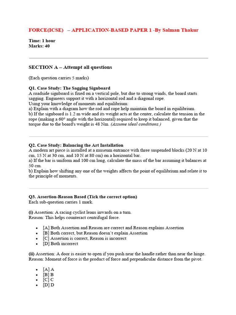 Force Application Based Paper 1 | PDF | Force | Classical Mechanics