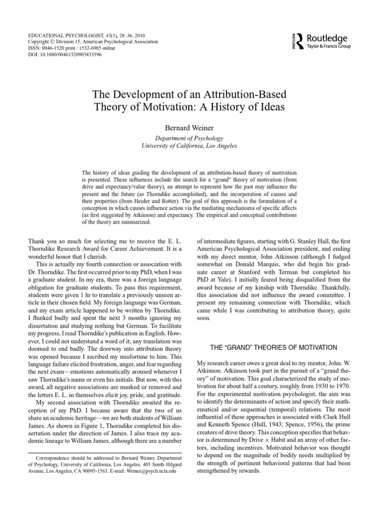2010 Weiner AttributionTheory | PDF | Motivational | Motivation
