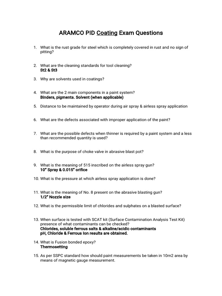 ARAMCO PID Coating Exam Questions | PDF