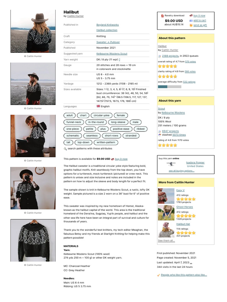 Halibut Sweater Knitting Pattern | PDF | Knitting | Gauge (Knitting)