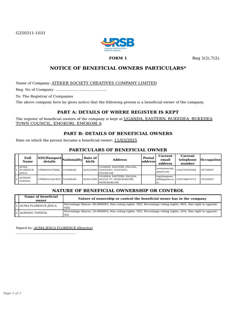 Beneficial Ownership Form | PDF | Civil Law (Common Law) | Justice