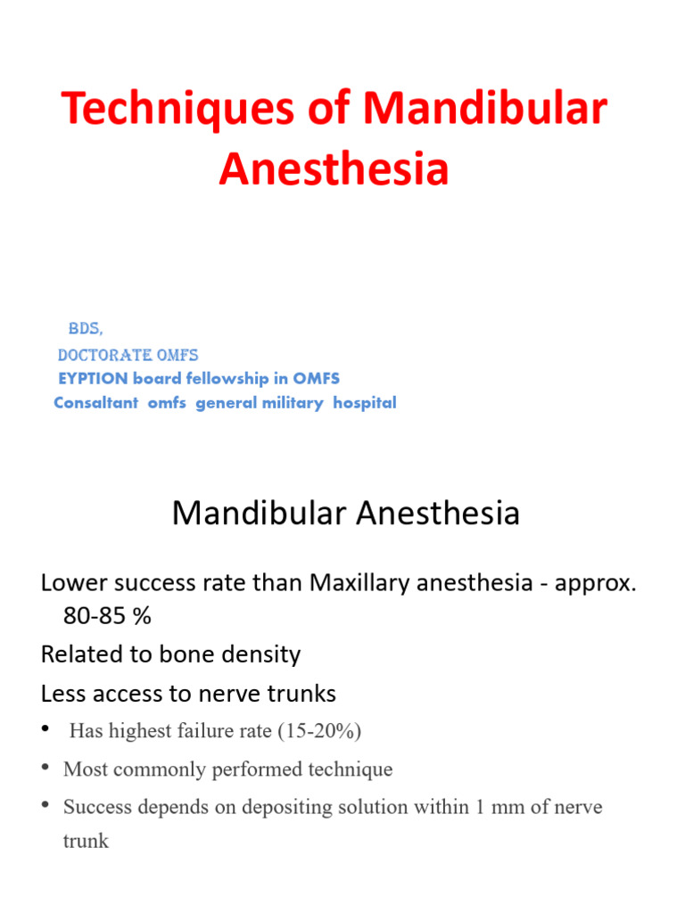 5-Mandibular Injection Techniques | PDF | Anesthesia | Medical Specialties