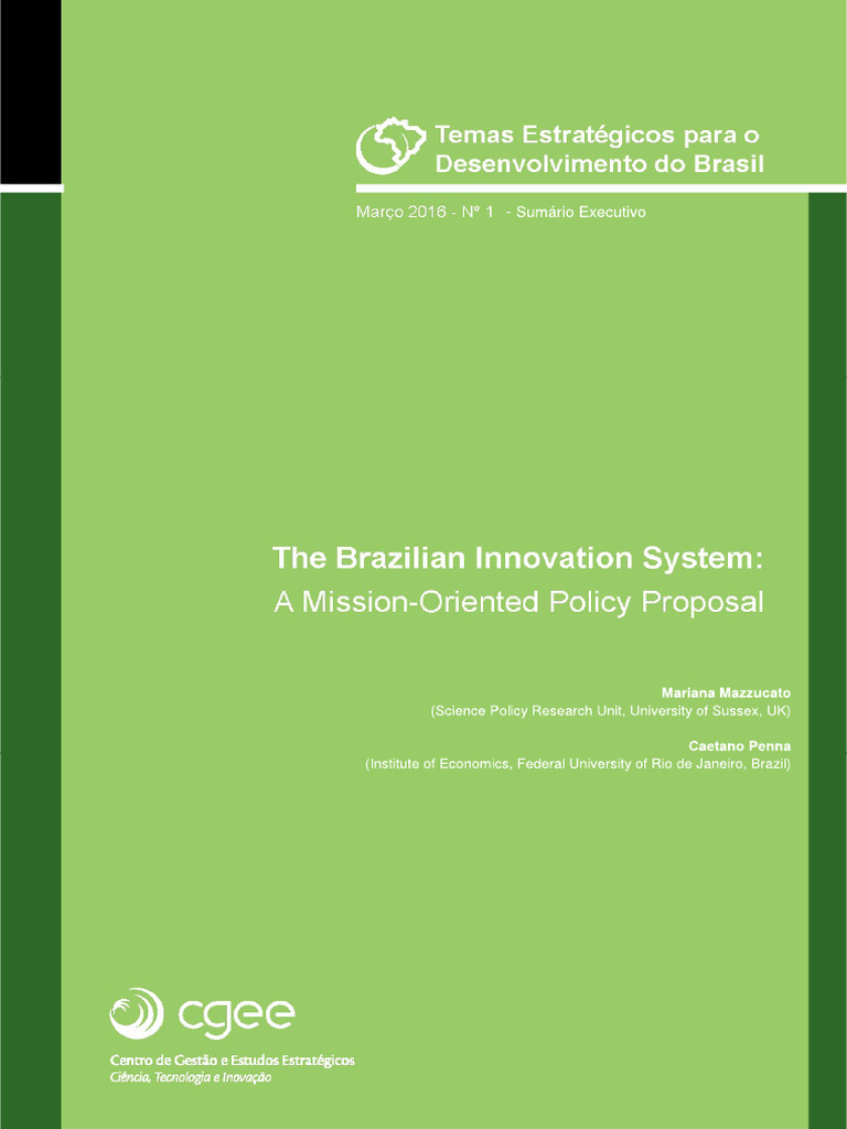 The Brazilian Innovation System - A Mission Oriented Policy Proposal | PDF