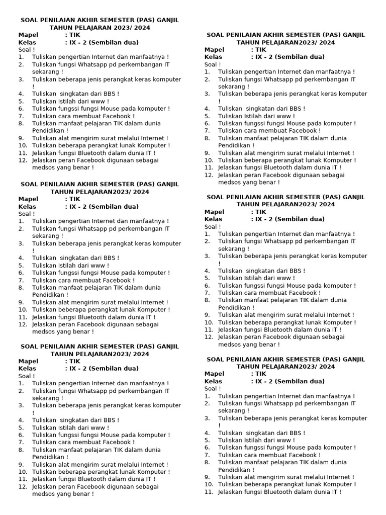 Soal Pas Tik Kls 9-2 | PDF