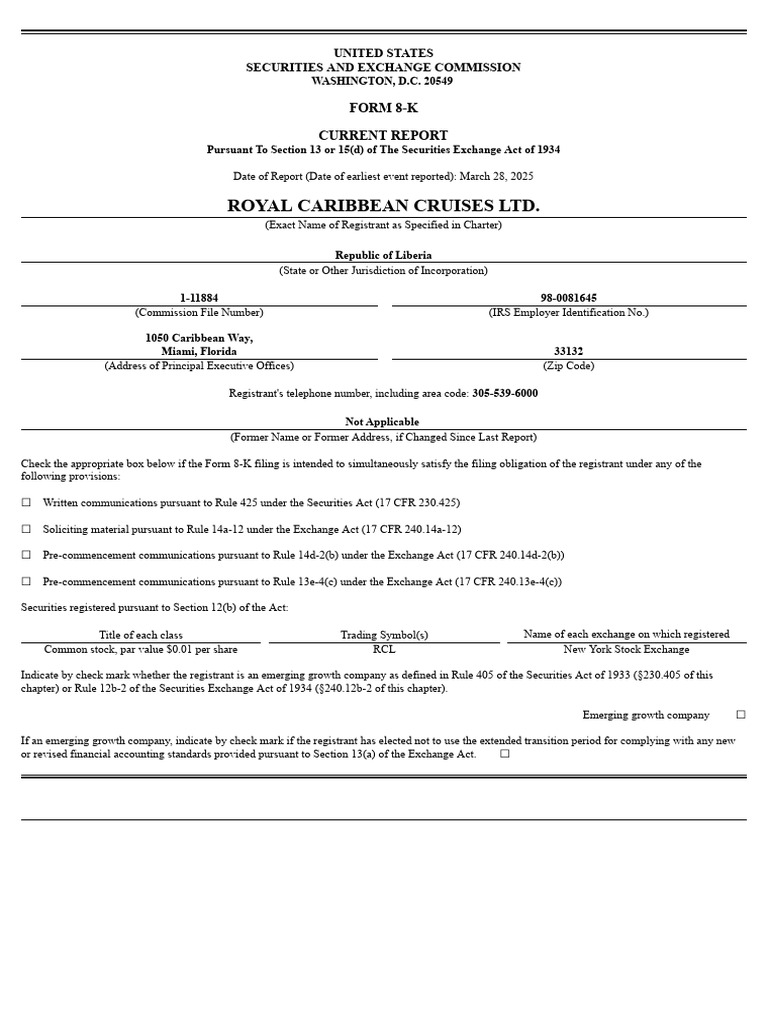 RCL (Royal Caribbean Cruises Ltd.) (8-K) 2025-04-01.PDF | PDF | Credit ...