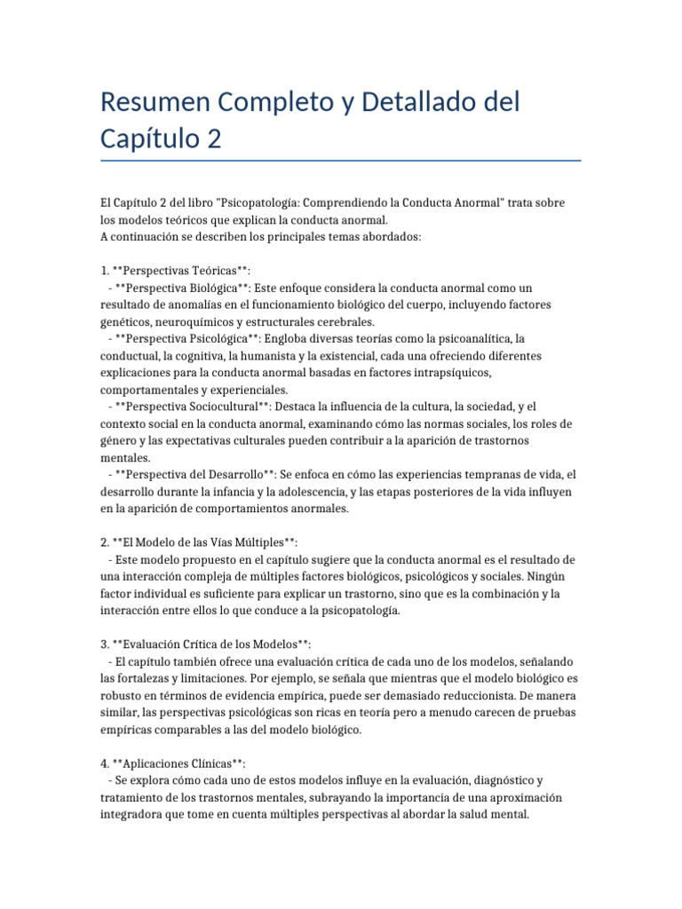 Resumen Capitulo 2 Psicopatologia | PDF | Comportamiento | Sicología