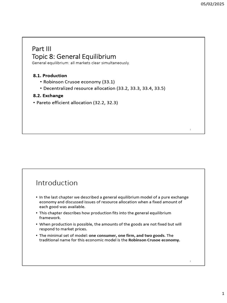 Topic 8 - General Equilibrium | PDF | Pareto Efficiency | Business Economics