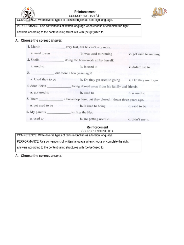 B1 + Unit 2 (Used To Forms) Reinforcement | PDF