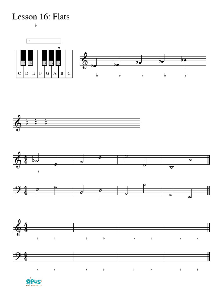 Music Theory Worksheet 16 Flats | PDF | Notation | Musicology
