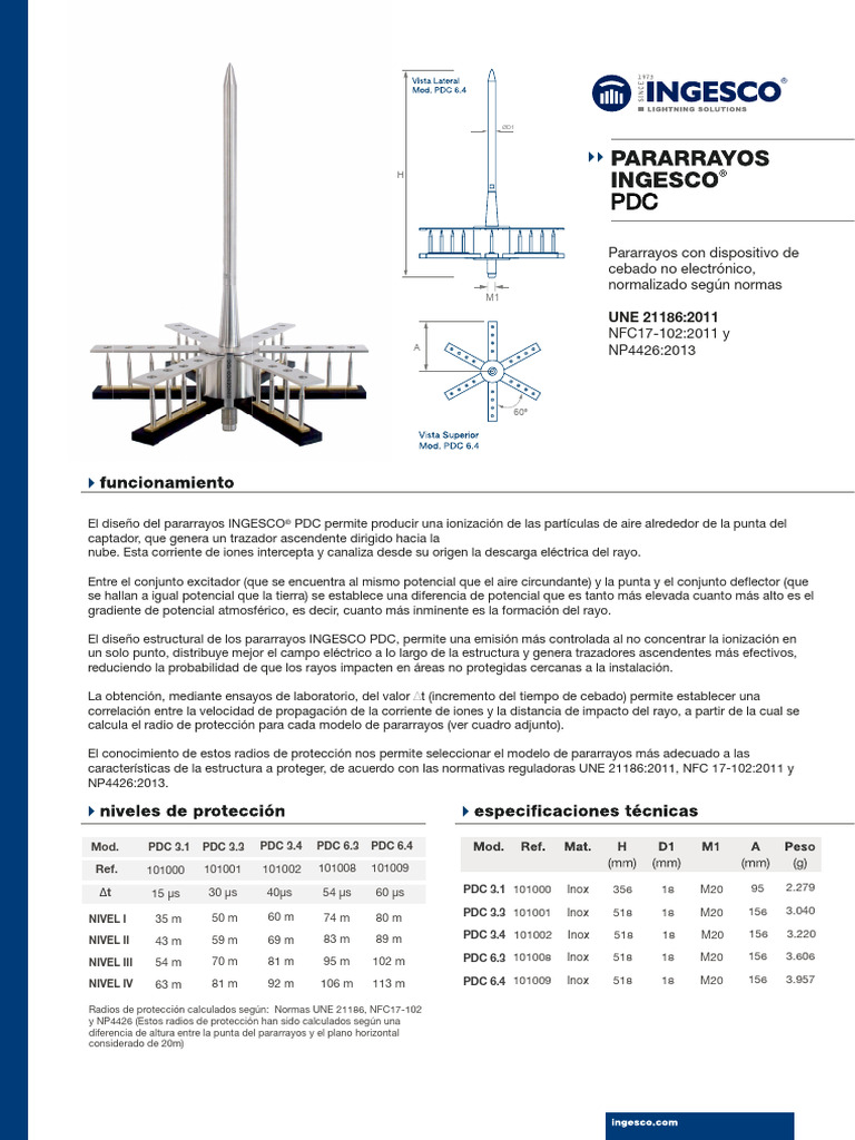 FT Pararrayos PDC Une Es | PDF | Relámpago | Electricidad