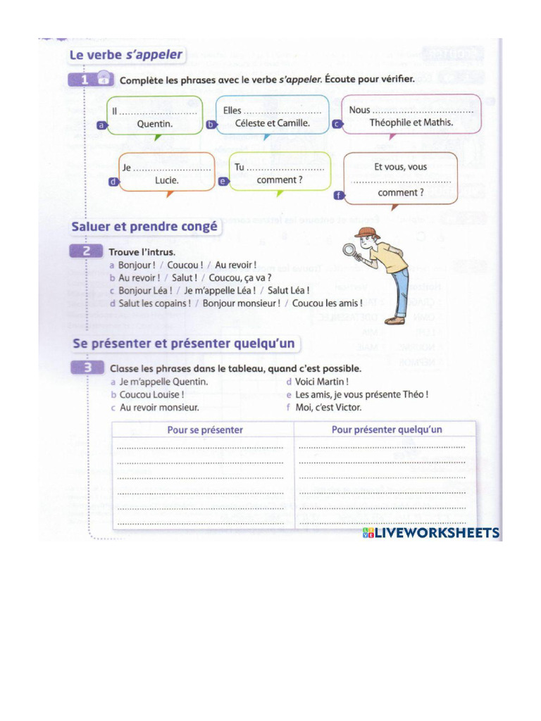 Le Verbe S' Appeler Activite | PDF