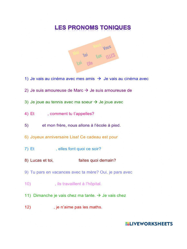 Les pronoms toniques activite 2 | PDF