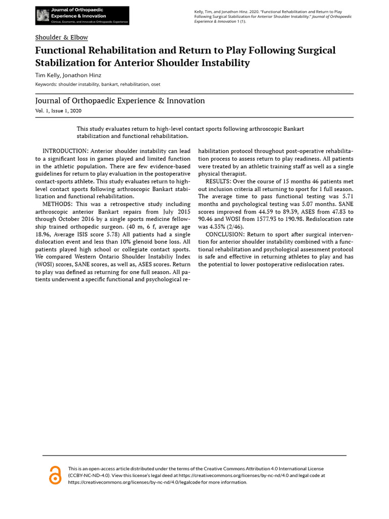 Functional Rehabilitation and Return To Play Following Surgical ...