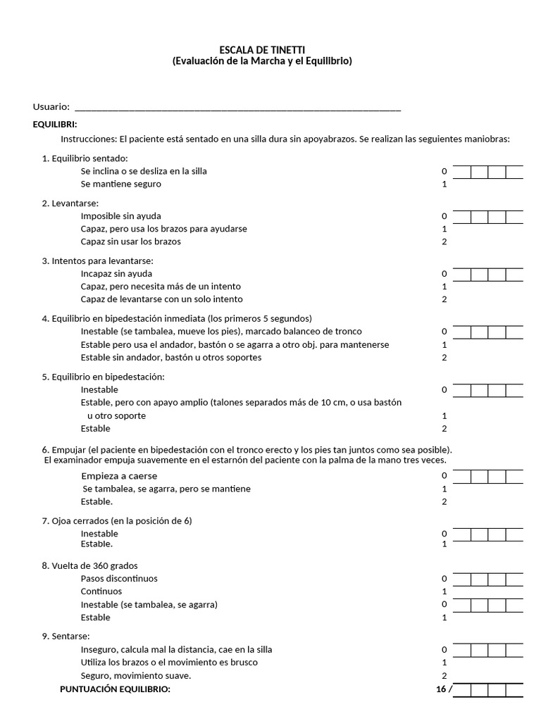 Resultados de la Escala de Tinetti | PDF