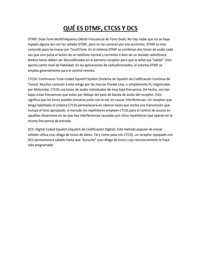 Que Es DTMF Ctcss y Dcs | PDF