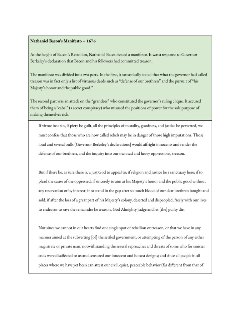 Bacon's Rebellion Sources | PDF