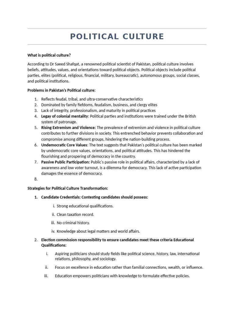 Political Culture | PDF | Democracy | Political Ideologies