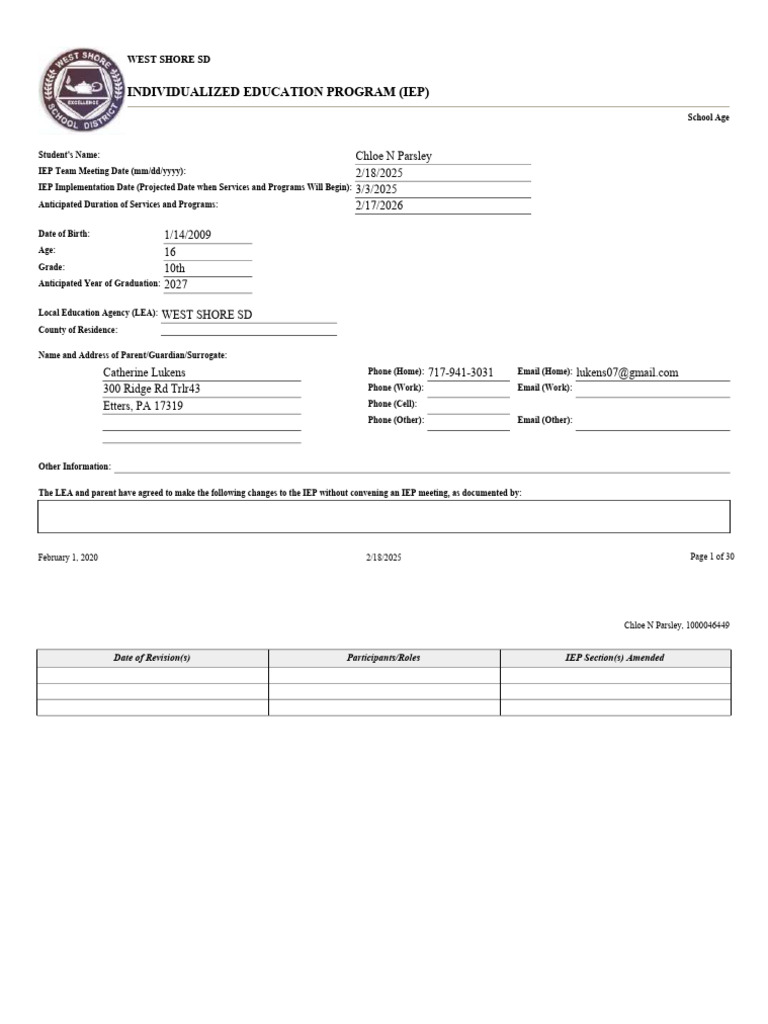 Chloe Parsley 1000046449 IEP 1866724470 03 02 2025-0 | PDF | Individualized Education Program ...