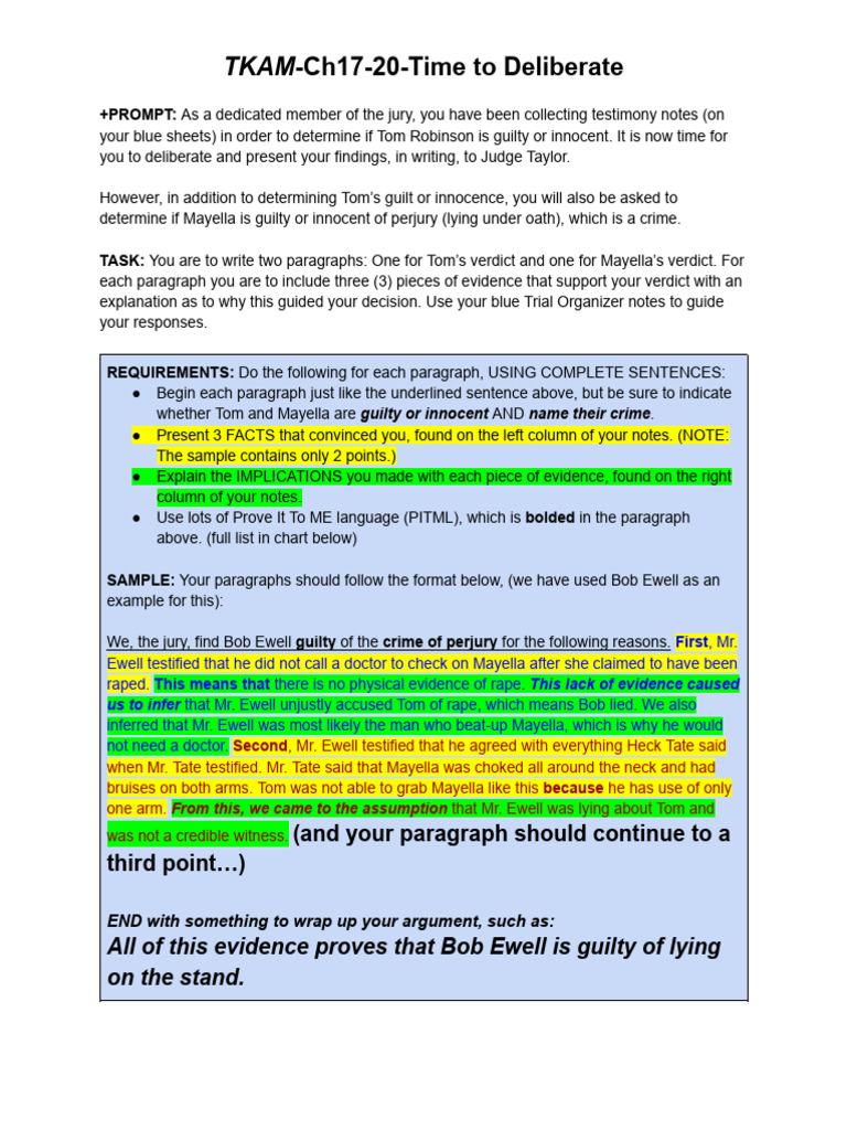 Chloe Parsley - TKAM-Ch17-20-Verdict Justification Writing - 20024785 | PDF | Perjury | Verdict