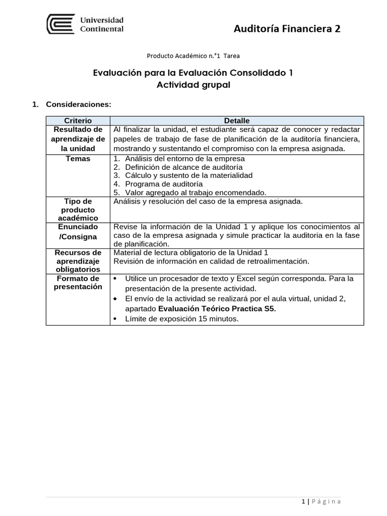 Ev.grupal planificacion A.Financiera | PDF | Auditoría | Planificación