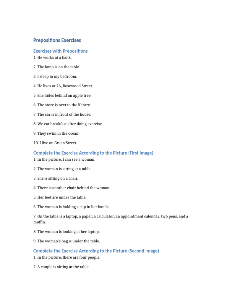 Prepositions Exercises for English Learners | PDF