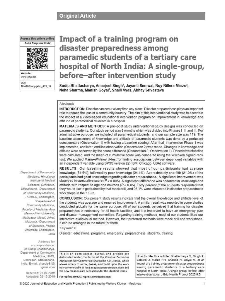 Impact of a training program on disaster preparedness among paramedic ...