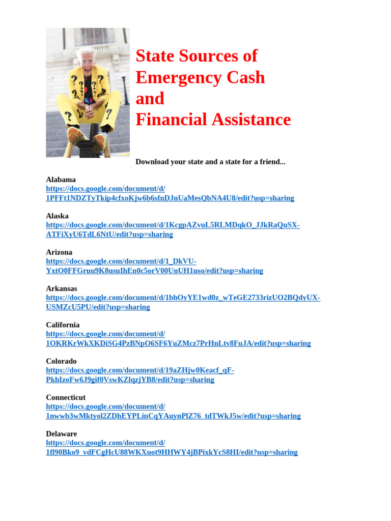 State Sources of Emergency Cash and Financial Assistance 1120a | PDF ...