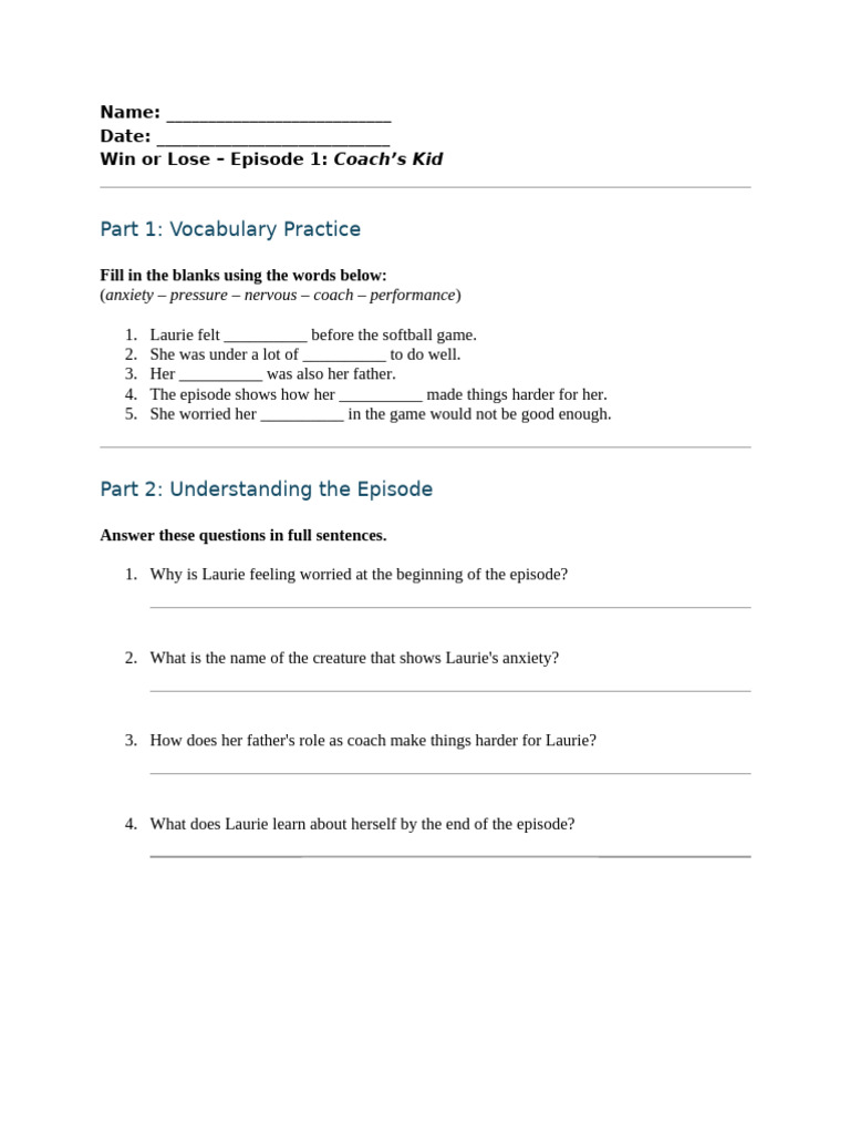 Win or Lose Worksheet | PDF