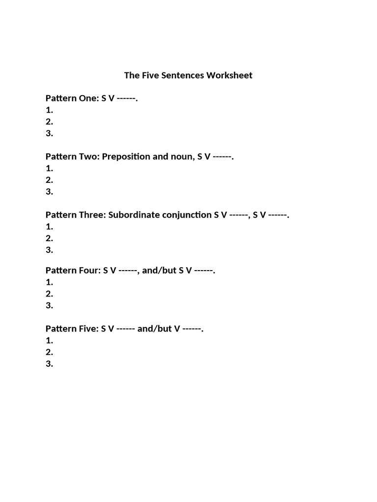 The Five Sentences Worksheet-3 | PDF