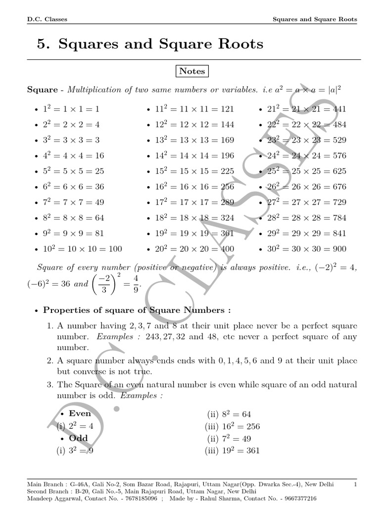 Class 8 Maths: Squares & Square Roots | PDF | Multiplication ...