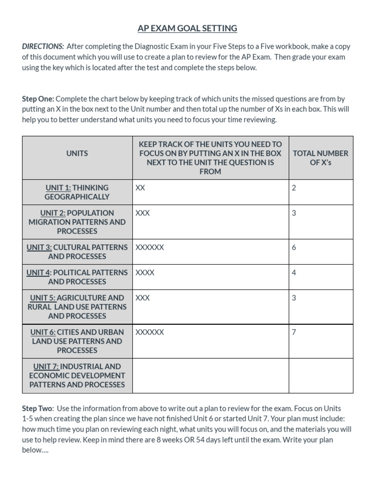 AP EXAM GOAL SETTING | PDF | Tests